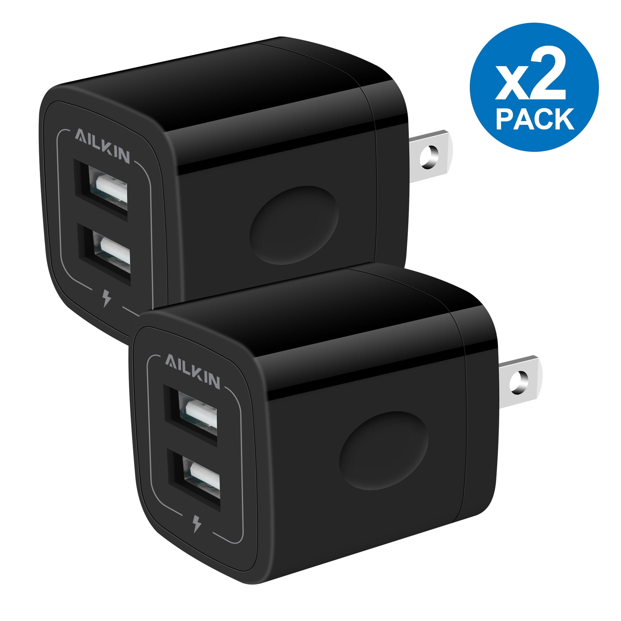 Charger Block,2PACK USB Wall Charger Adapter,AILKIN 2.1A Dual Port Fast ...
