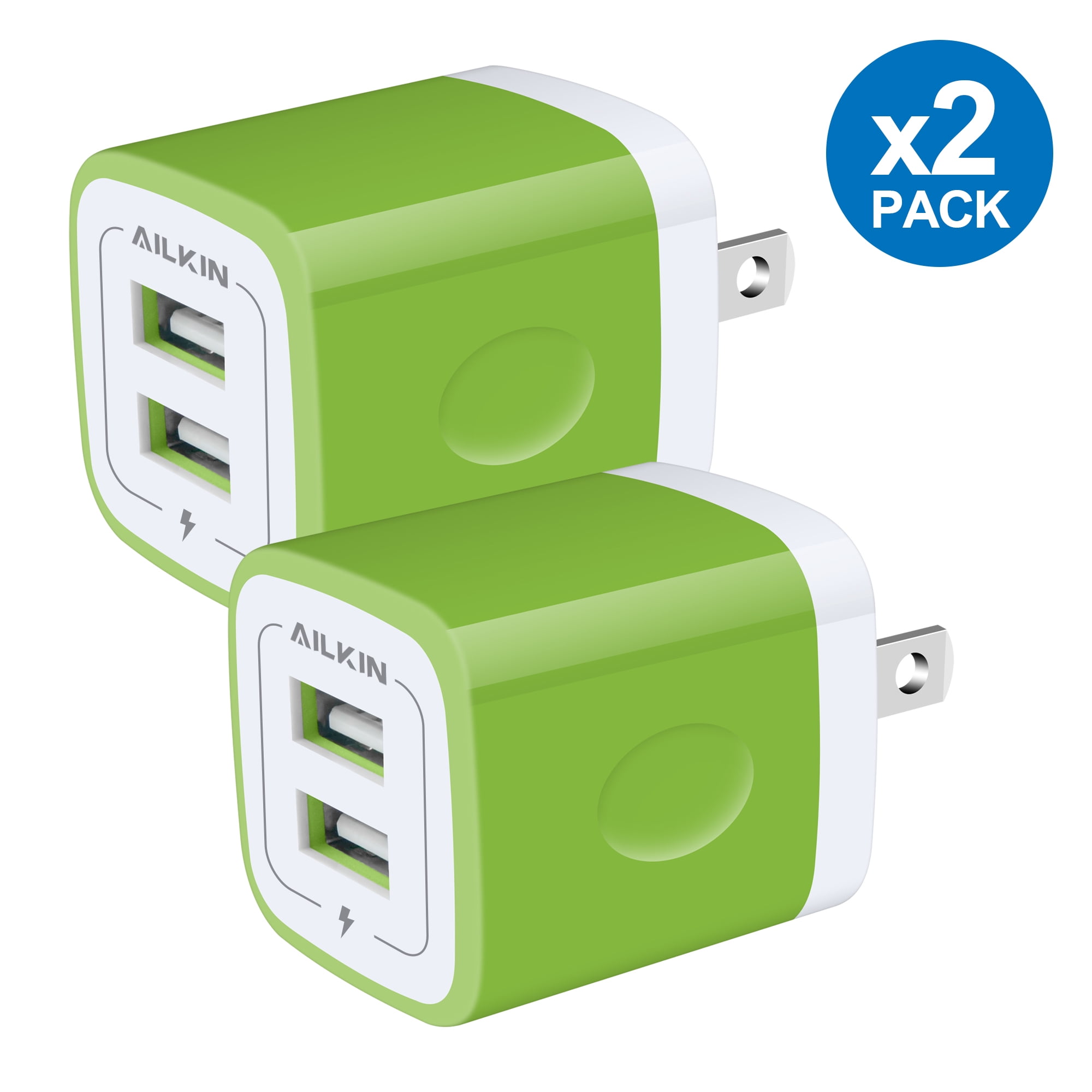 AILKIN 2-Pack USB Wall Charger Adapter, Dual Port Fast Charging for ...