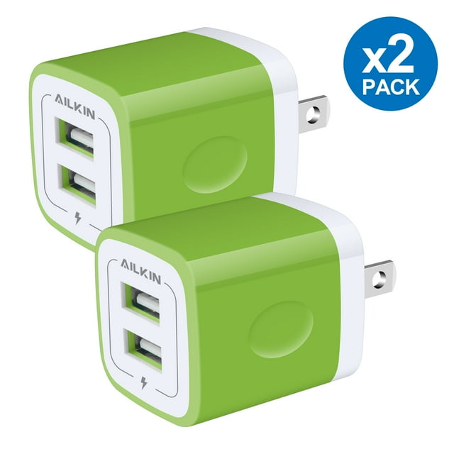 AILKIN 2-Pack USB Wall Charger Adapter, Dual Port Fast Charging for ...