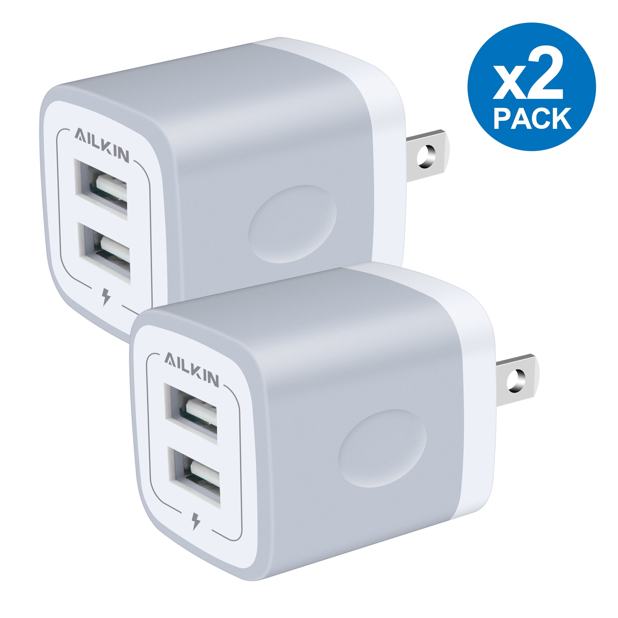 Charger Block,2PACK USB Wall Charger Adapter,AILKIN 2.1A Dual Port Fast ...