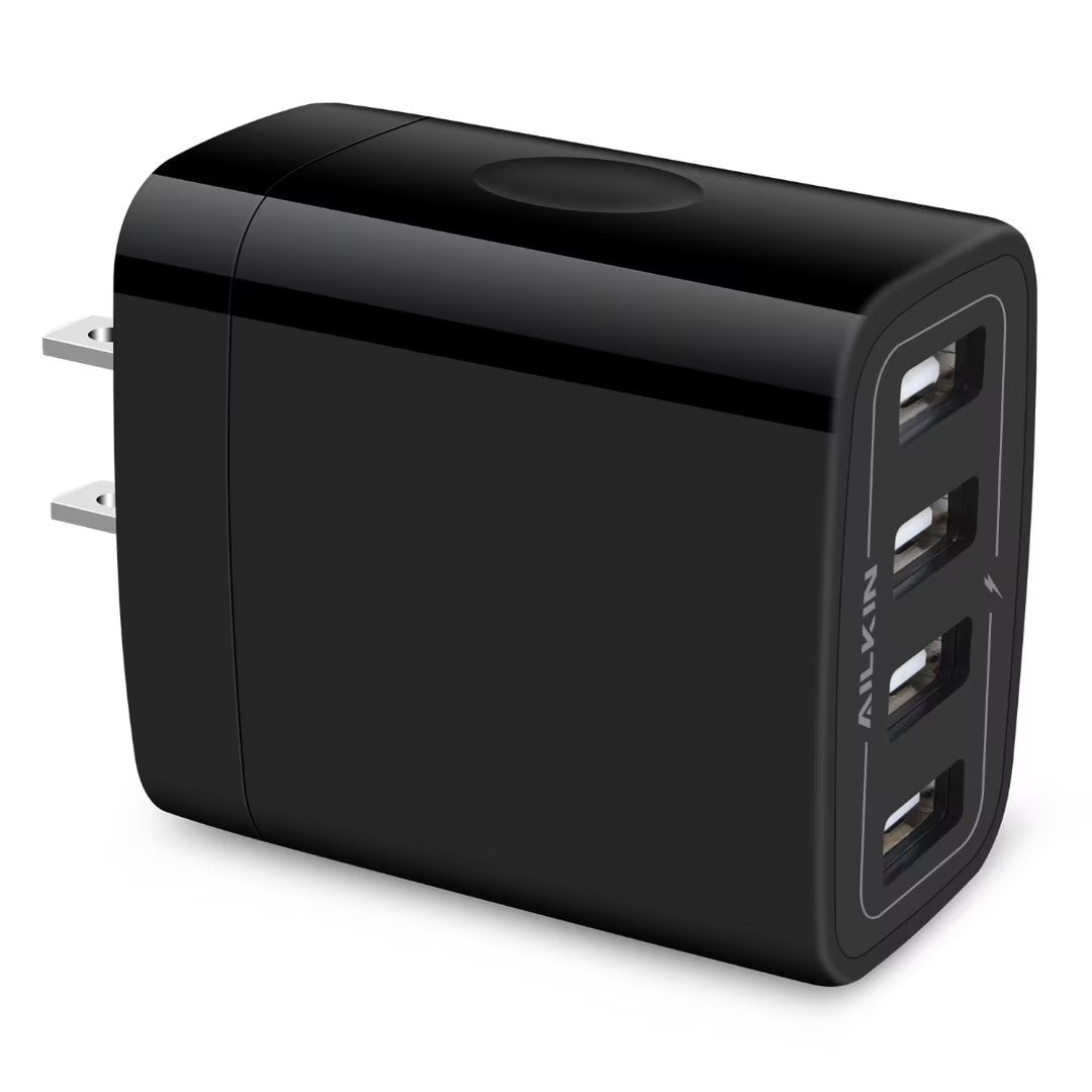 AILKIN Multi-Cell Phone Plugin Adaptor, 4-Port USB Charger Block, 4.8A ...