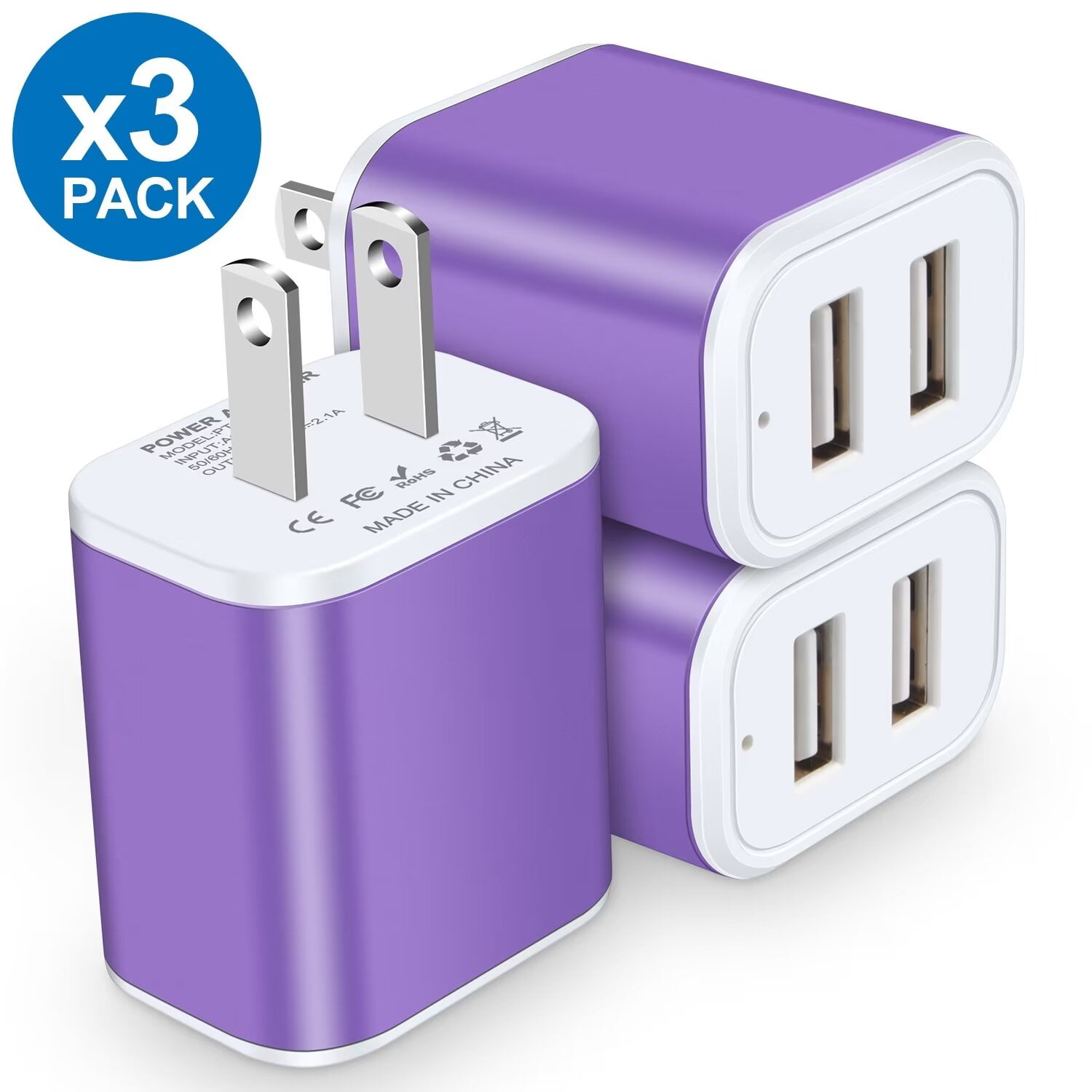 Charger Block,Dual USB Wall Charger Adapter Plug,HopePow 5V/2.1A/3Pack ...