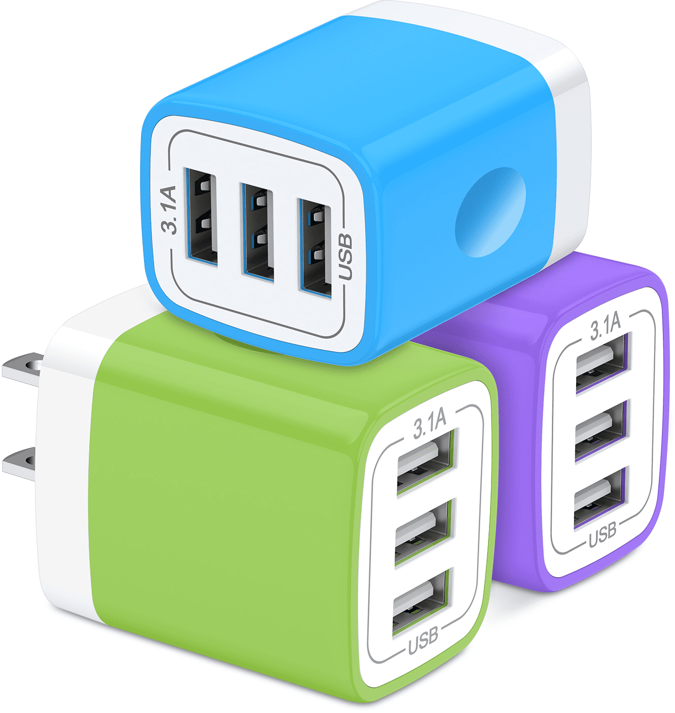 Charger Block,USB Wall Charger Adapter Plug,HopePow 5V/3.1A/3PACK Three ...