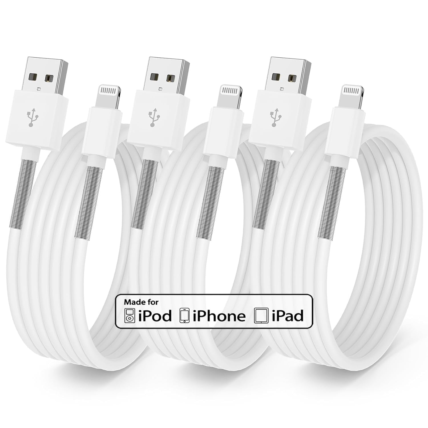 CABEPOW iPhone Lightning Charger, Extra Long 6ft Charging Cords, 3 Pack ...