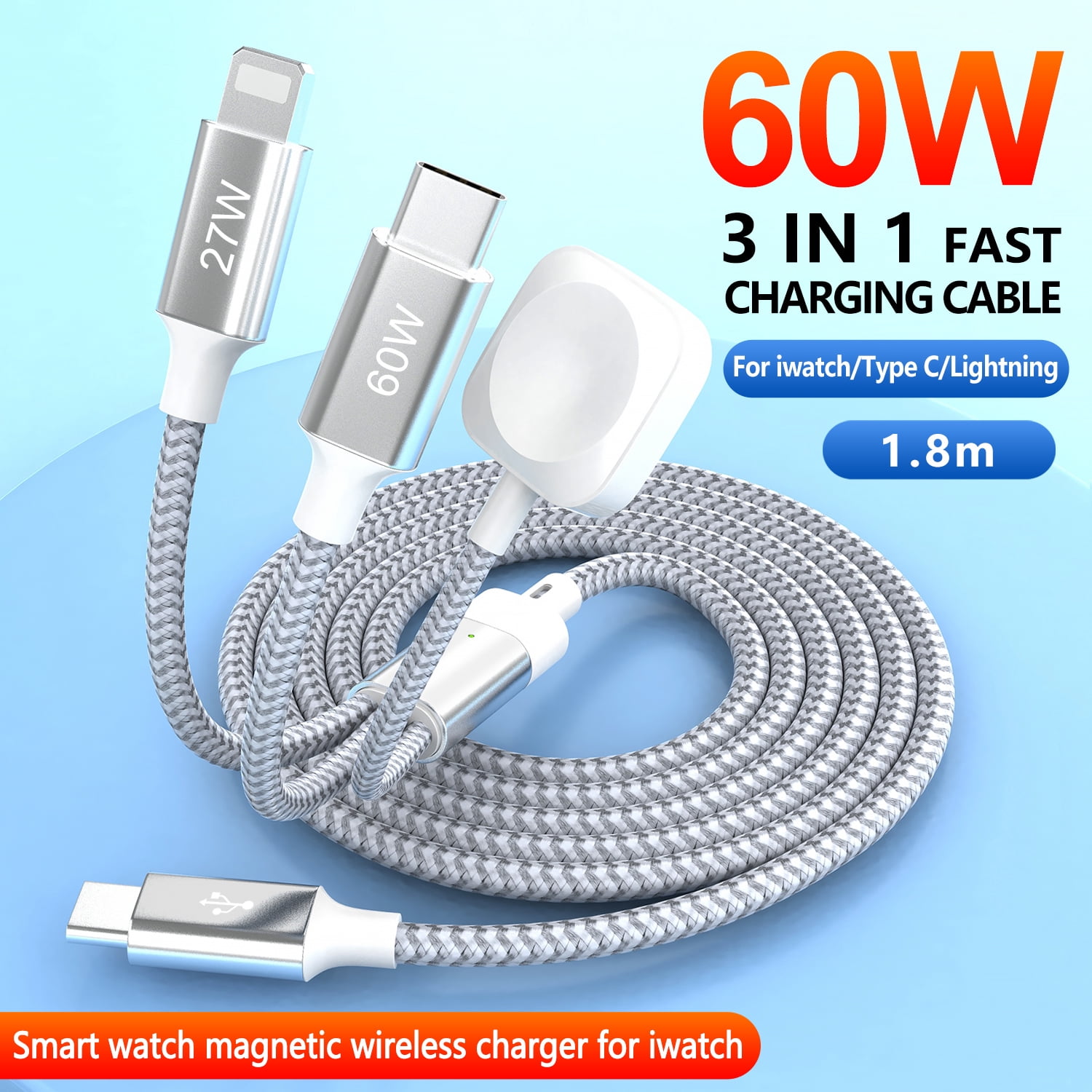 Charger Cable for Apple Watch Upgraded 3 in 2 USB C Fast for IPHONE ...