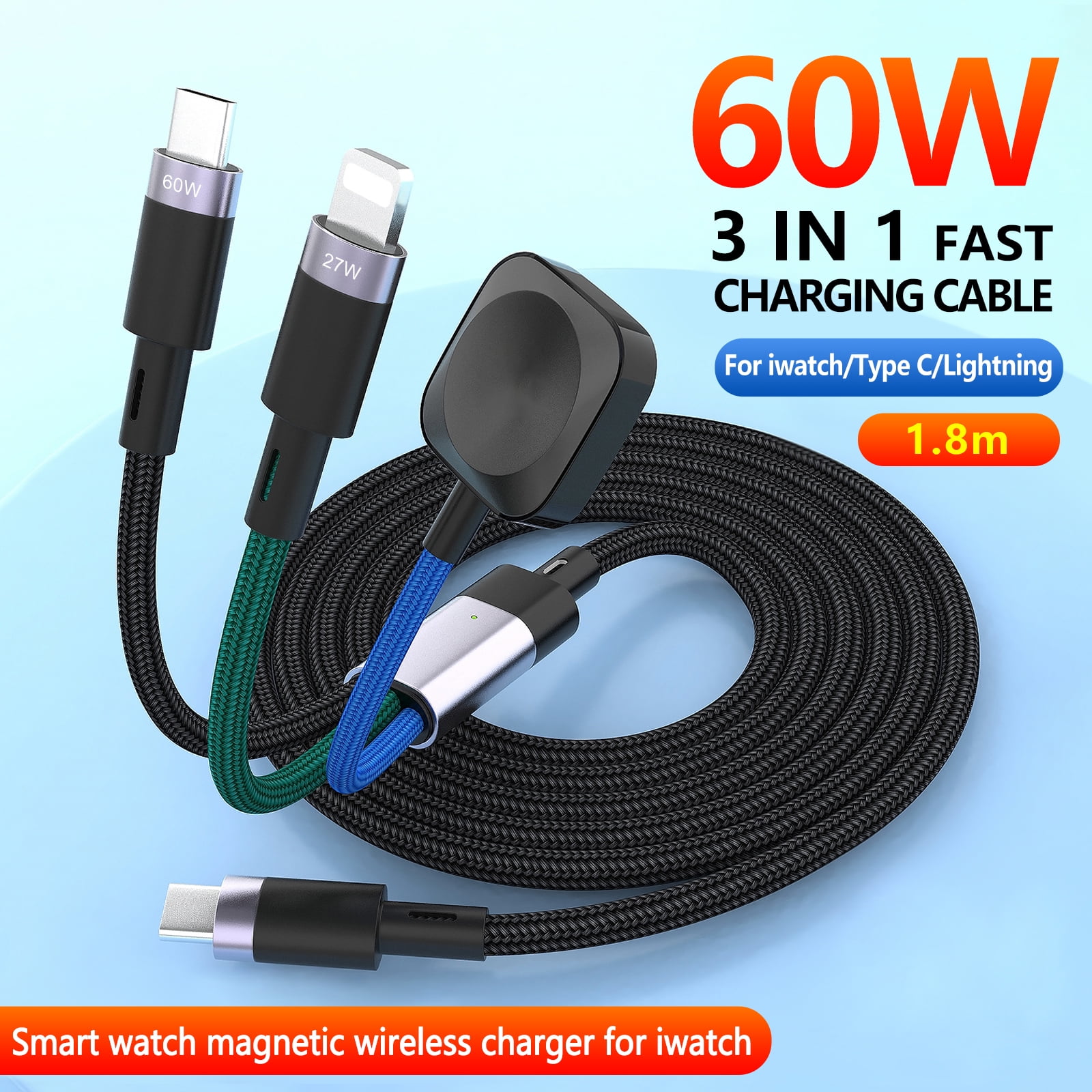 Charger Cable for Apple Watch Upgraded 3 in 2 USB C Fast for IPHONE ...