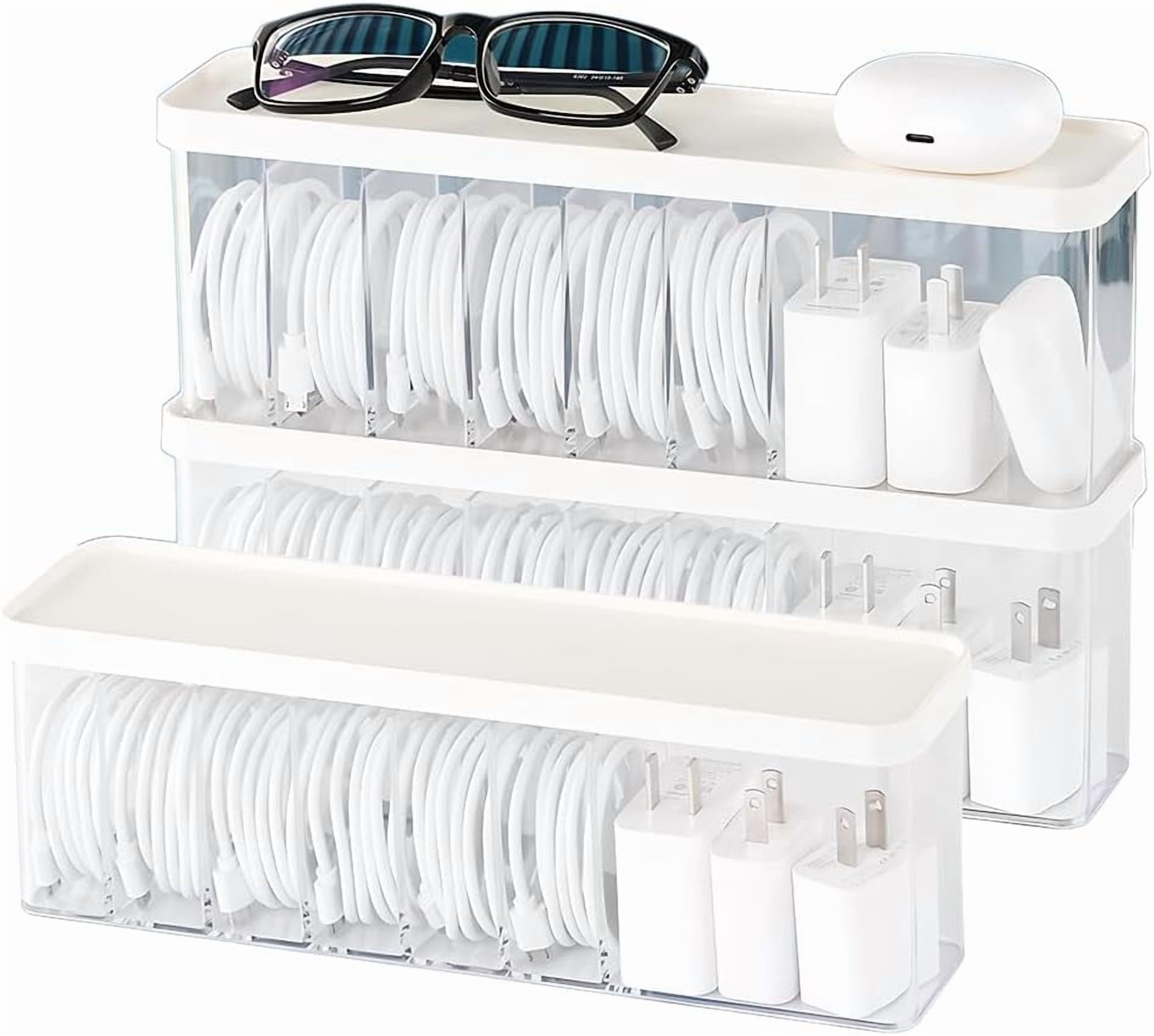 Charger Cable Cord Storage Organizer Box - 3 Pack With Lid - Easy ...
