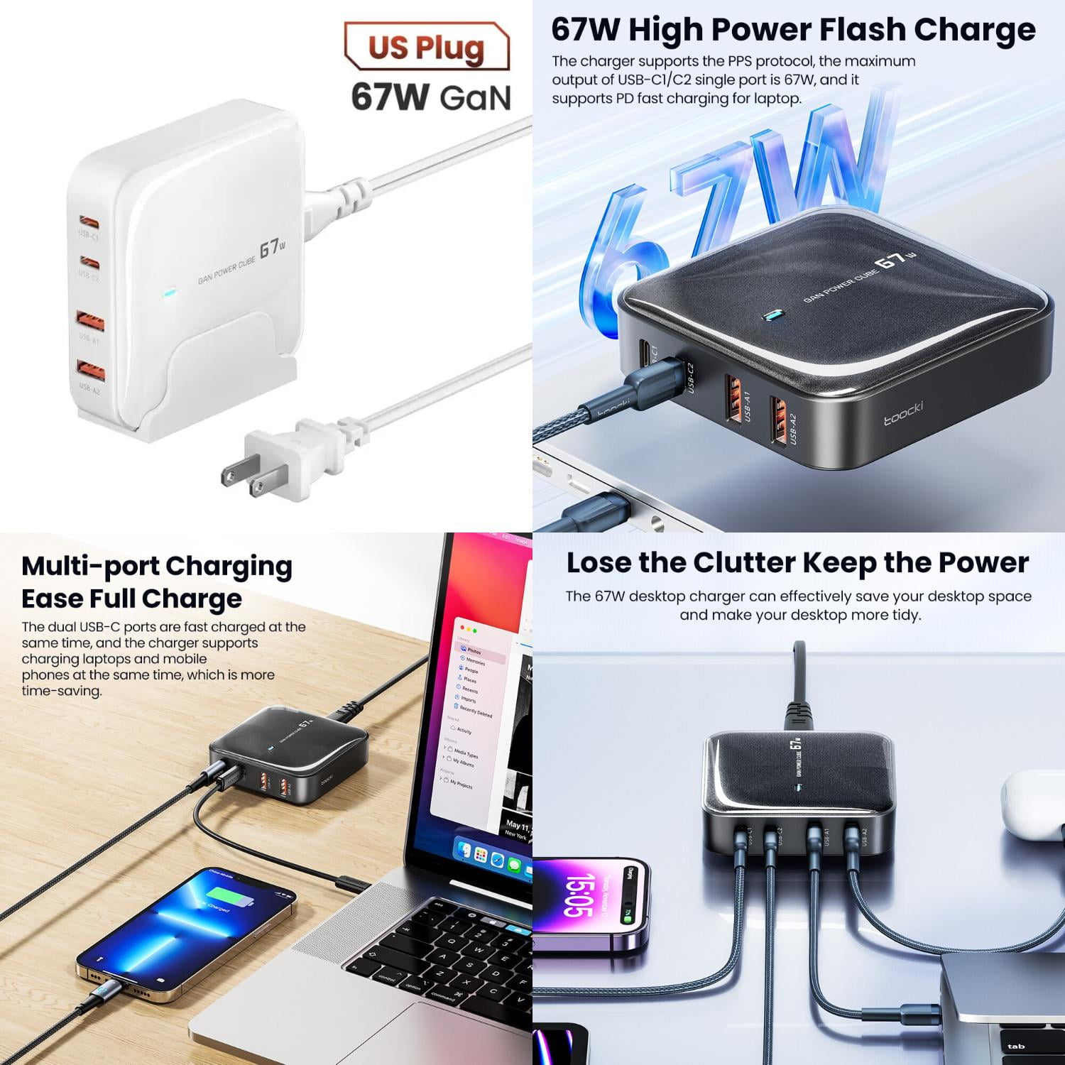 Charger Charging Station Multi Port 67W USB Charger Desktop Type C PD ...