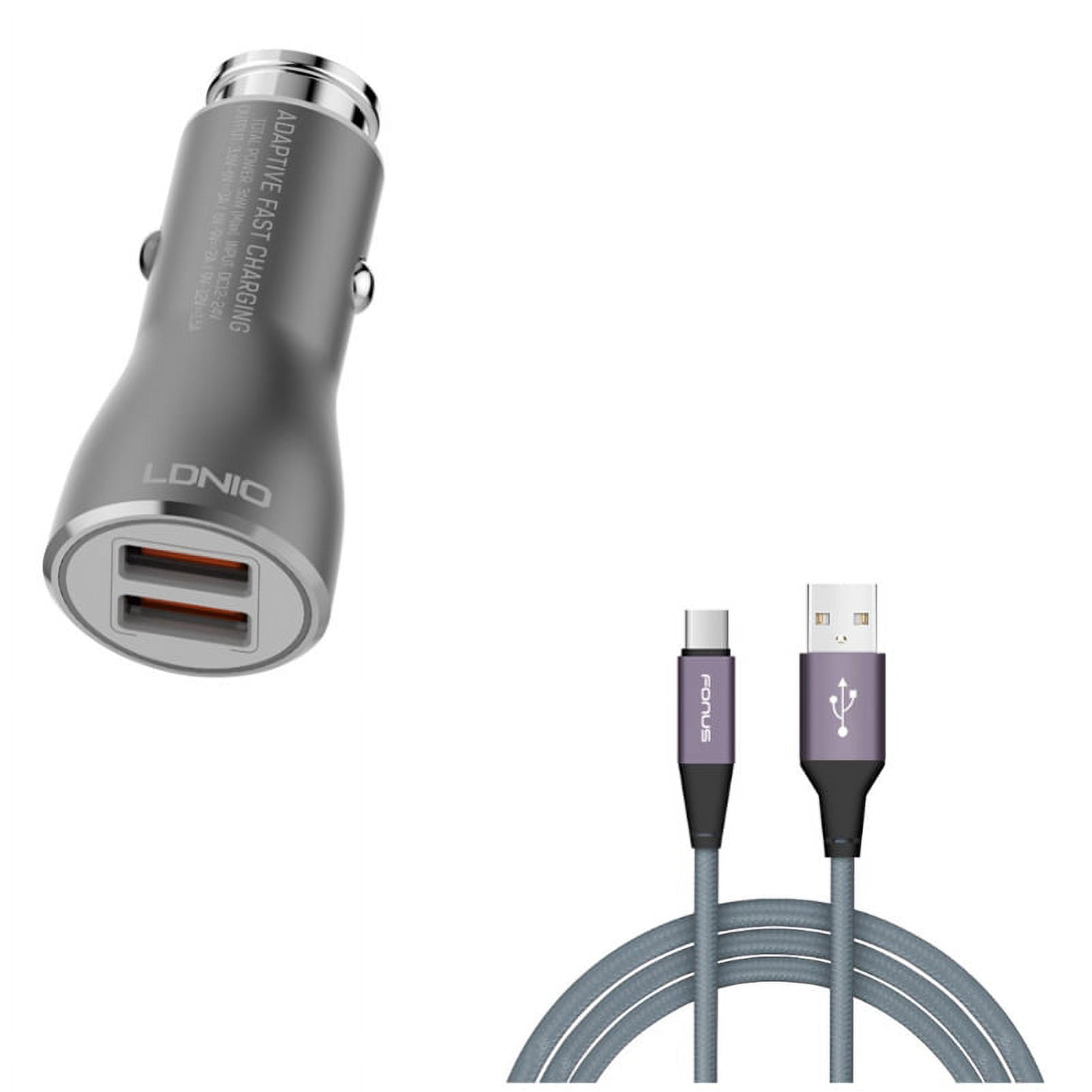 Charger Cord Type-C 10ft USB Cable w 2-Port USB 36W Fast Car Charger ...