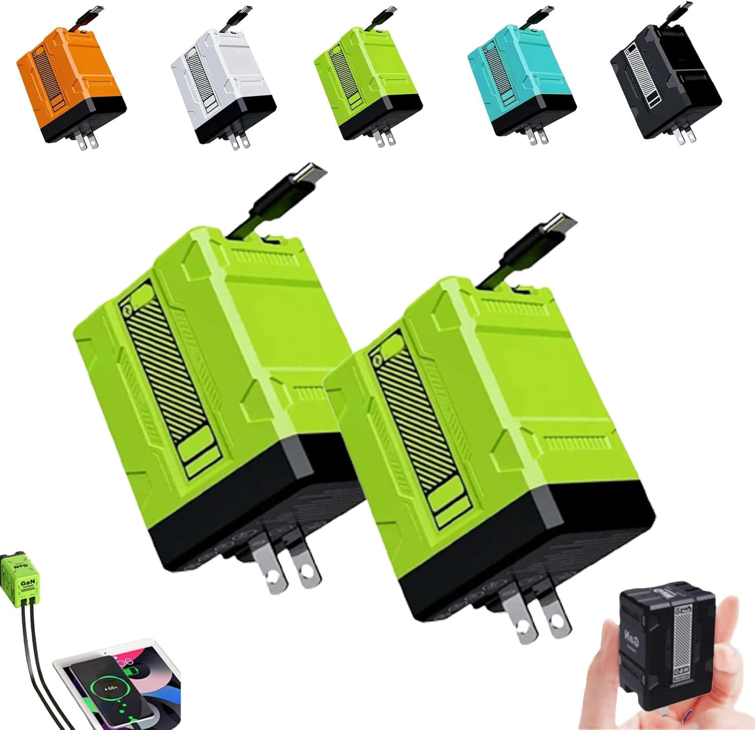 Charger with Retractable Cables - 2-in-1 20W Fast Charging Adapter with ...
