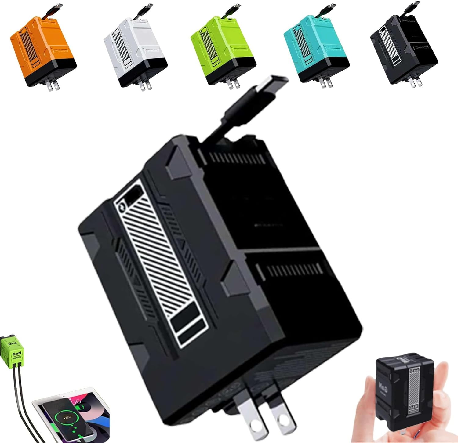 Charger with Retractable Cables - 2-in-1 20W Fast Charging Adapter with ...