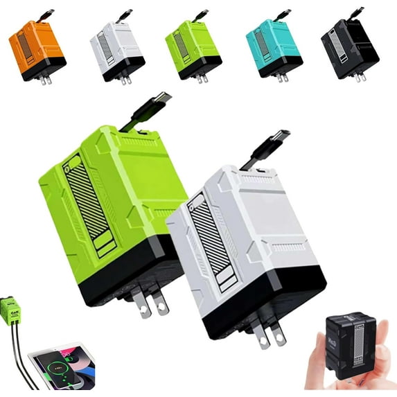 Charger with Retractable Cables - 2-in-1 20W Fast Charging Adapter with ...
