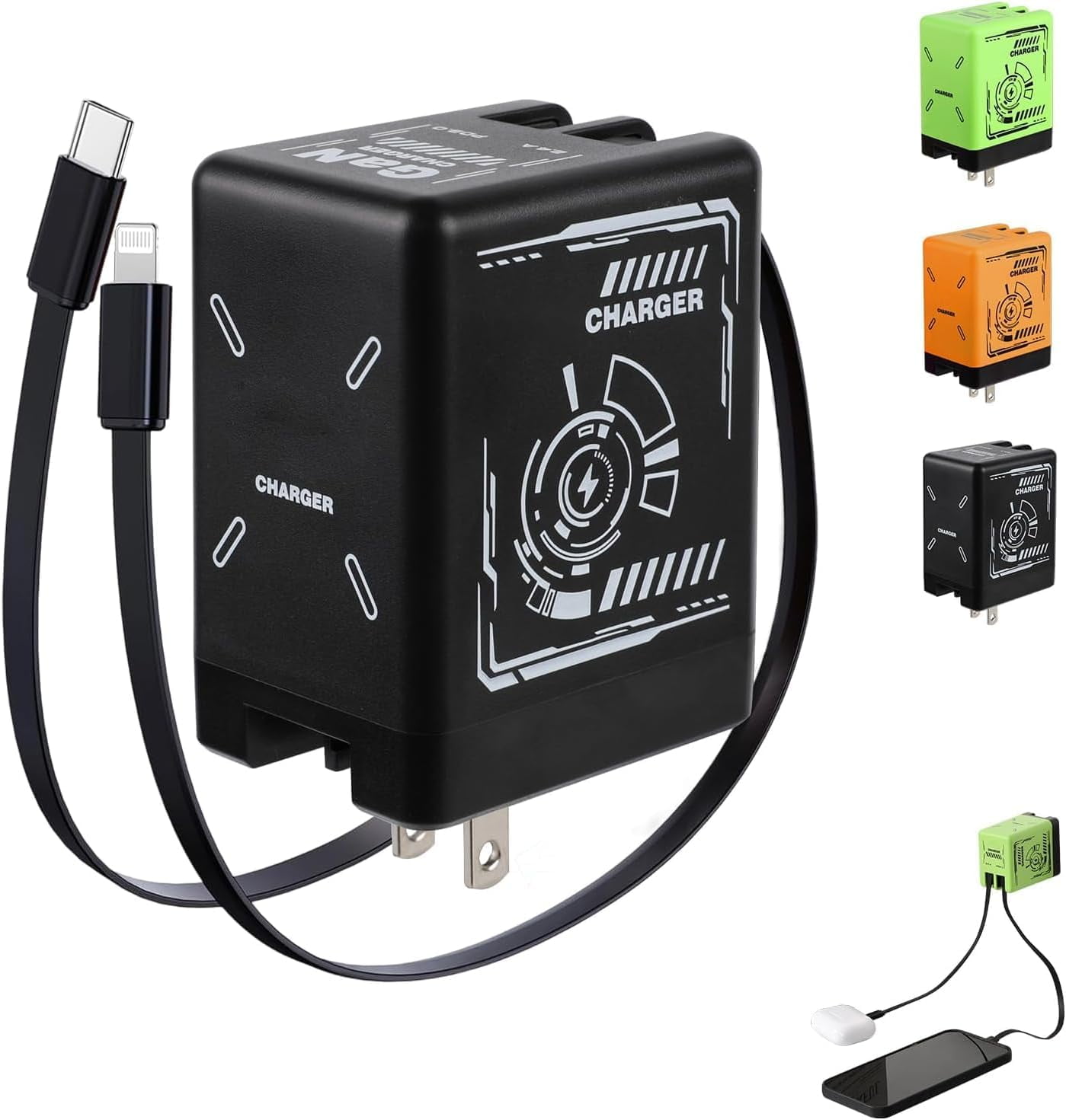 Charger with Retractable Cables,Upgraded 20W PD3.0 Fast Charger Module ...