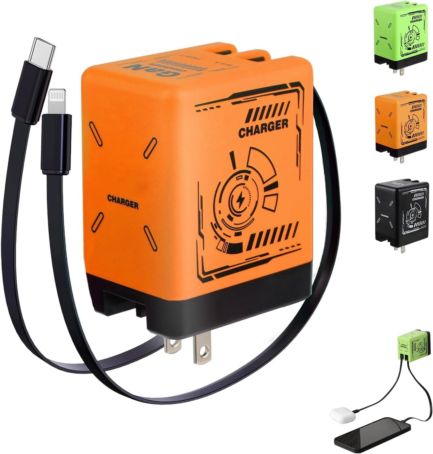 Charger with Retractable Cables,Upgraded 20W PD3.0 Fast Charger Module ...