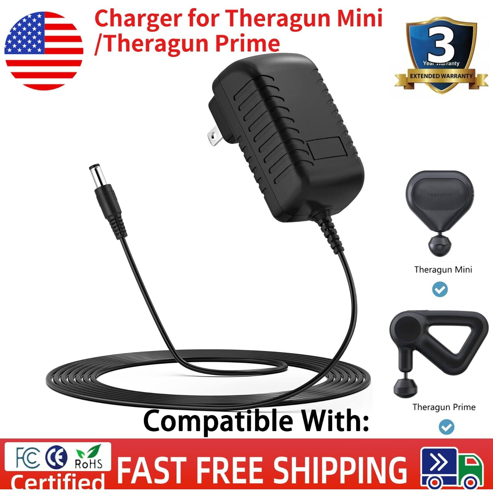 Charger for Theragun Mini/Theragun Prime, 5FT 15V Massage Gun Power ...