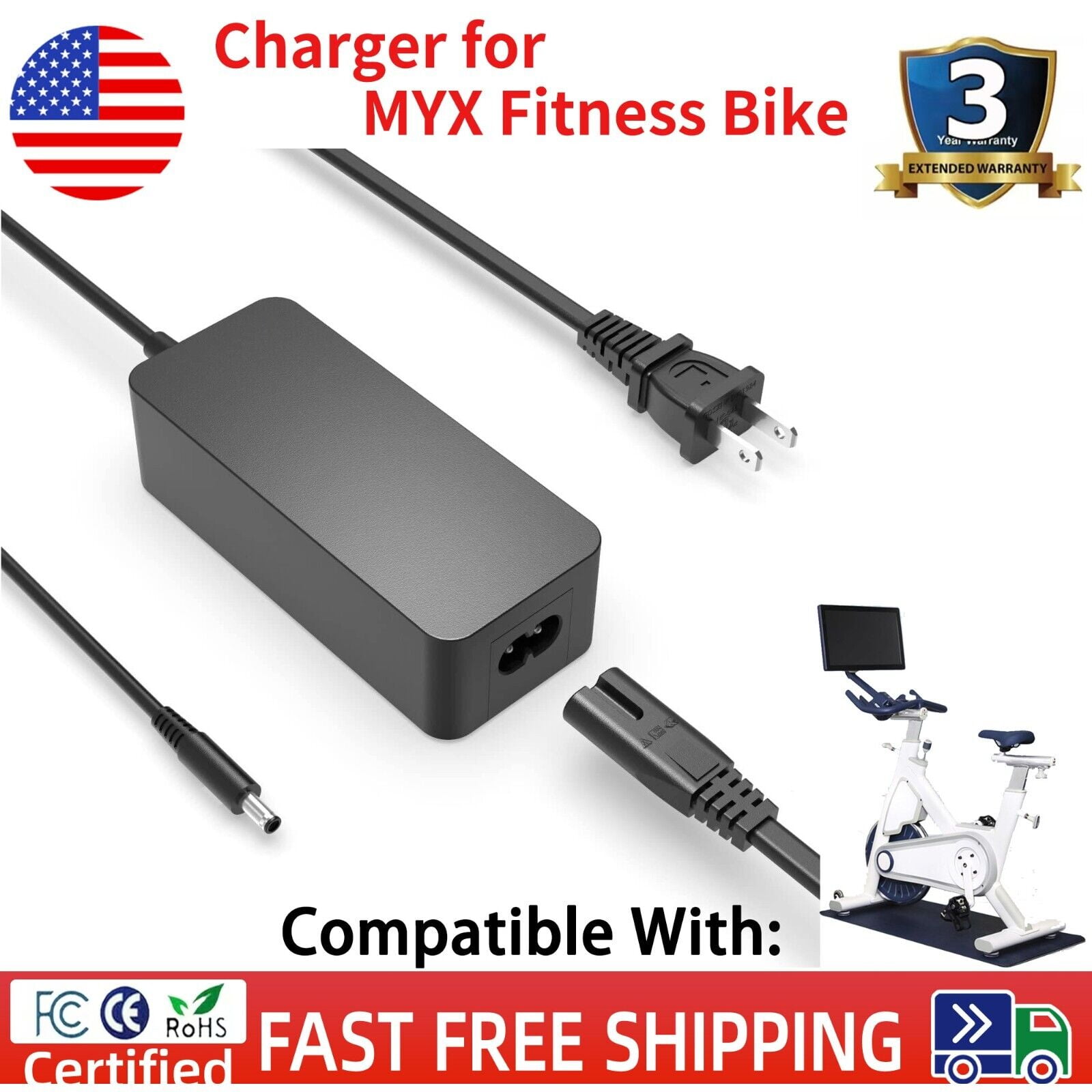 Charger fr MYX Fitness Bike for MYX II 2 Plus MYX215A 2AUR9-MYX216A ...