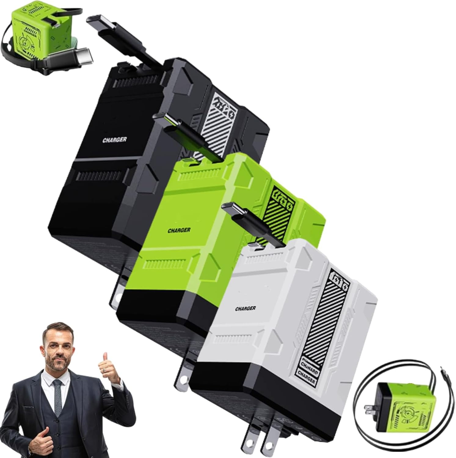 Charger with Retractable Cables, 2-in-1 Fast Charger 120W, Scalable Retractable Fast Charger ...