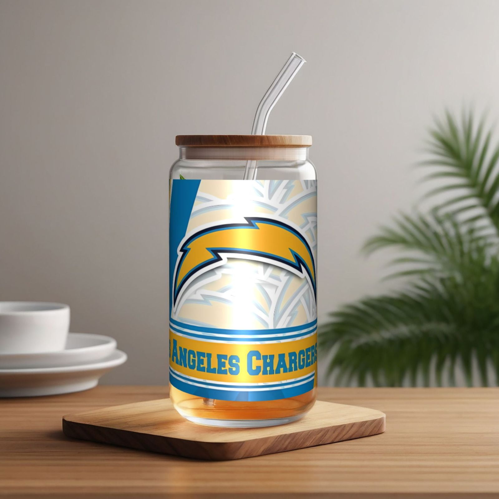 Chargers 16OZ Bamboo Lid Straw Glass Cup Suitable for hot and cold ...