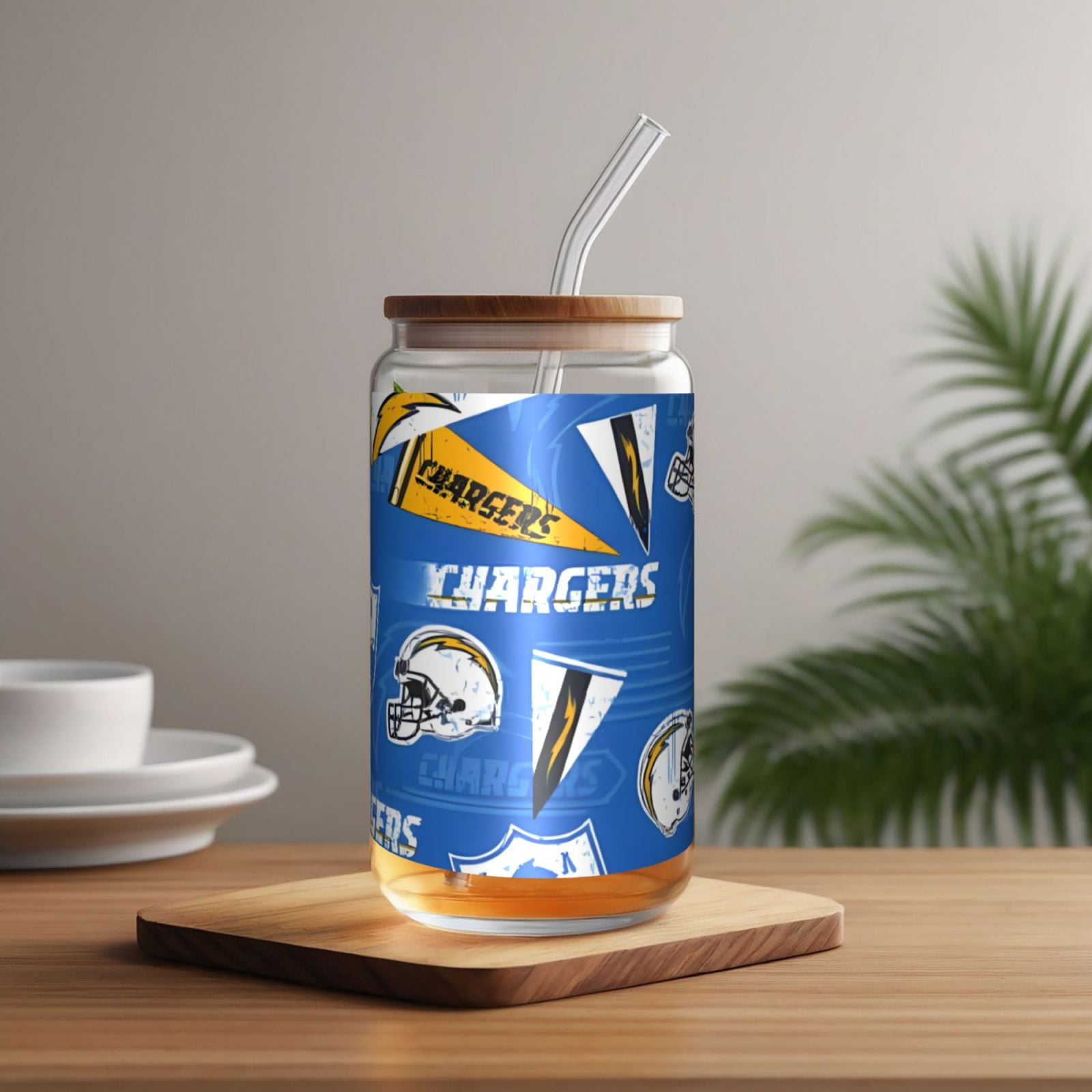 Chargers 16OZ Bamboo Lid Straw Glass Cup Suitable for hot and cold ...