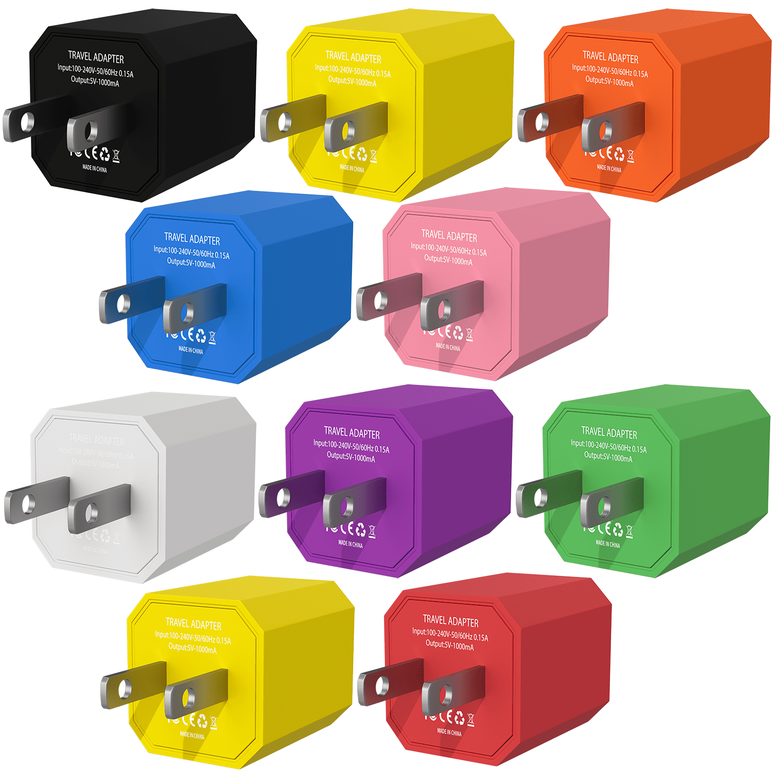 Chargers 5W USB Power Adapter 10 Pack Universal Wall Charger Cube for Plug Outlet for iPhone 8 X 7 6S Plus Samsung Galaxy Motorola HTC More Family Pack Random Color Walmart