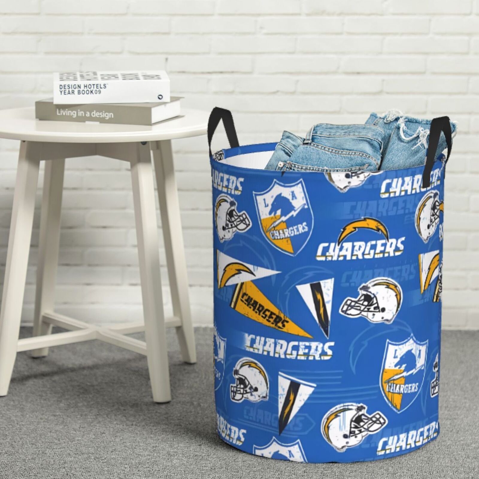 Chargers Football Team Custom Laundry Basket with Handle Round Single ...