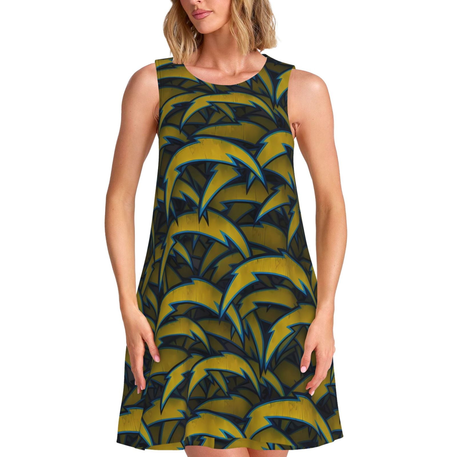 Chargers Women's Sleeveless Dress Ball Team Print Round neck Dress with ...