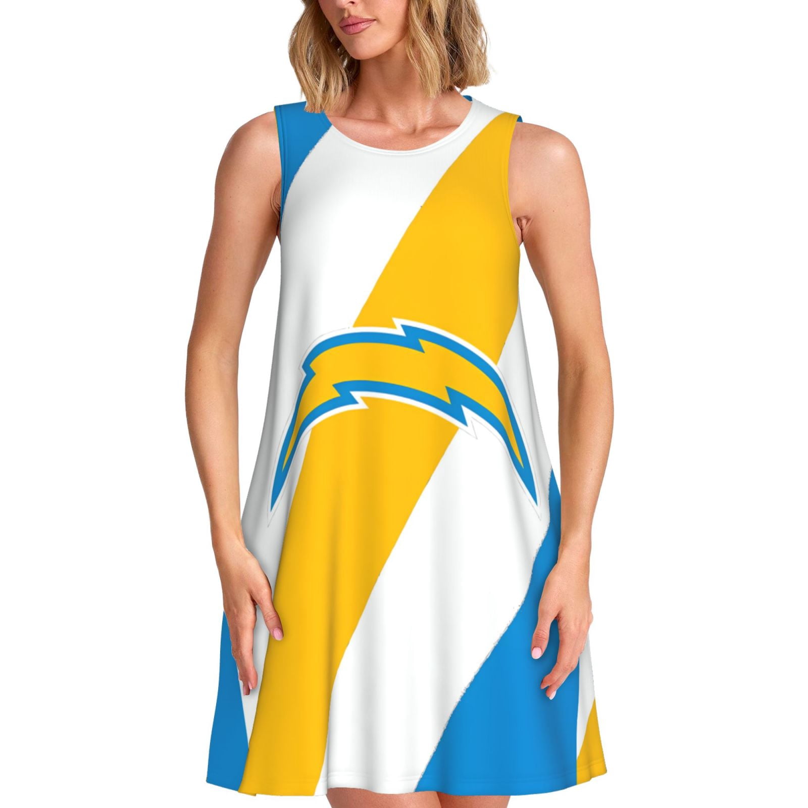 Chargers Women's Sleeveless Dress Ball Team Print Round neck Dress with ...