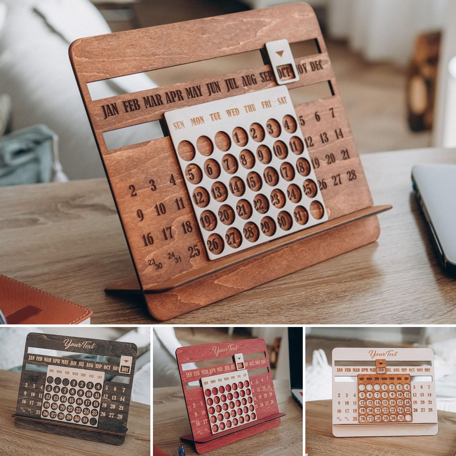 Chargetd 2025 Perpetual Calendar Wooden Desktop Calendar 12 Months Desk ...
