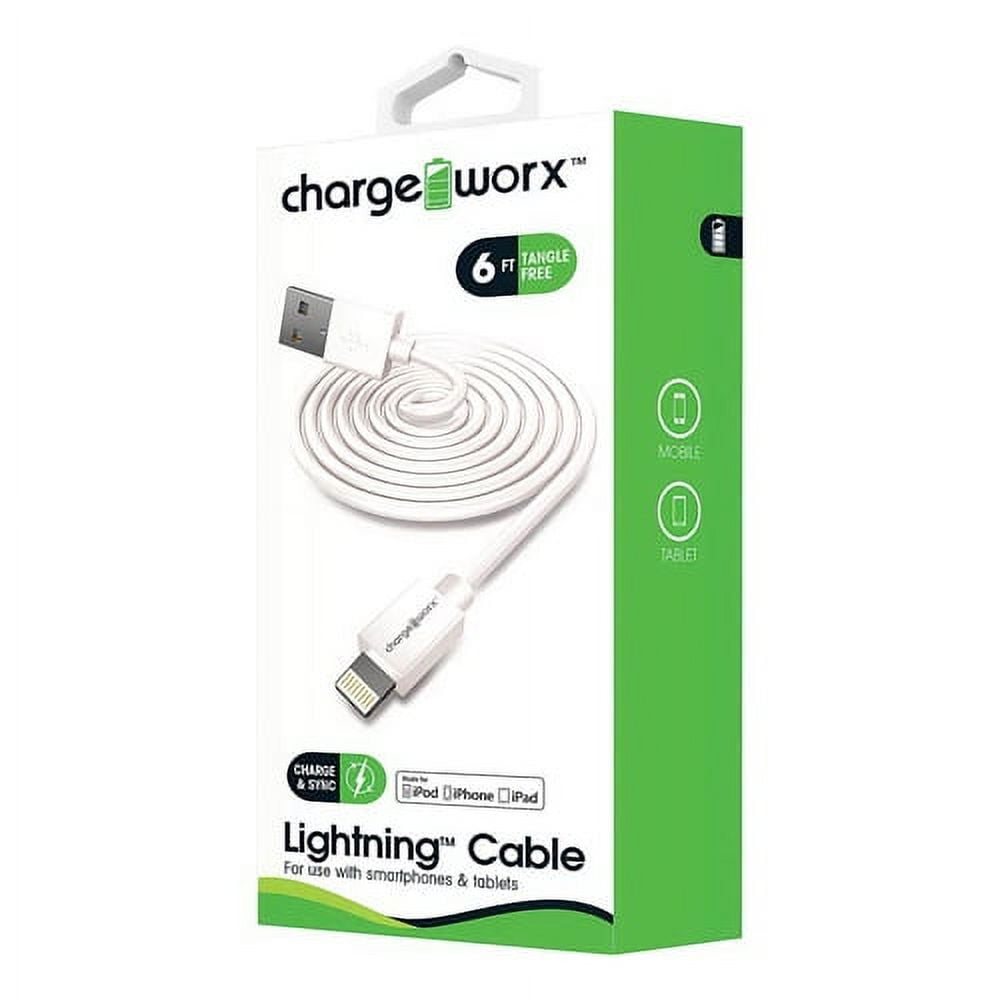 Chargeworx 6ft Lightning Sync And Charge Cable, White, 1Ea, 2 Pack ...