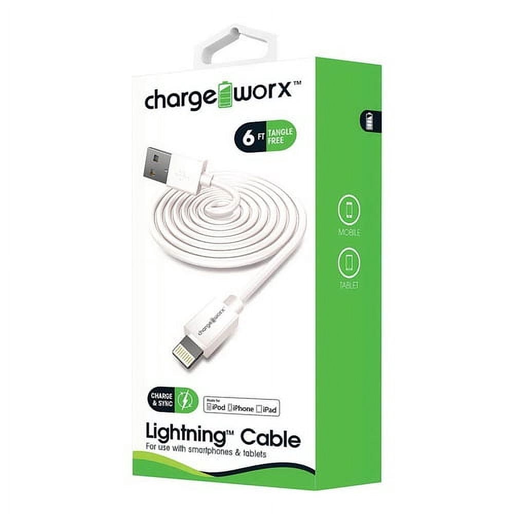 Chargeworx 6ft Lightning Sync And Charge Cable, White, 1Ea, 3 Pack ...