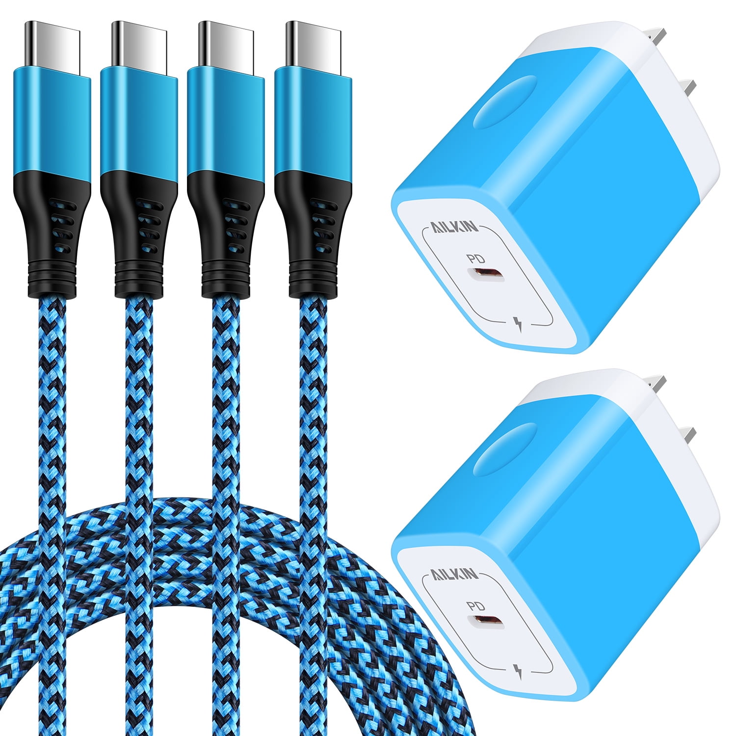 Charging Block Type C with 2PACK USB C Cables 6ft,AILKIN 20W PD Type C ...