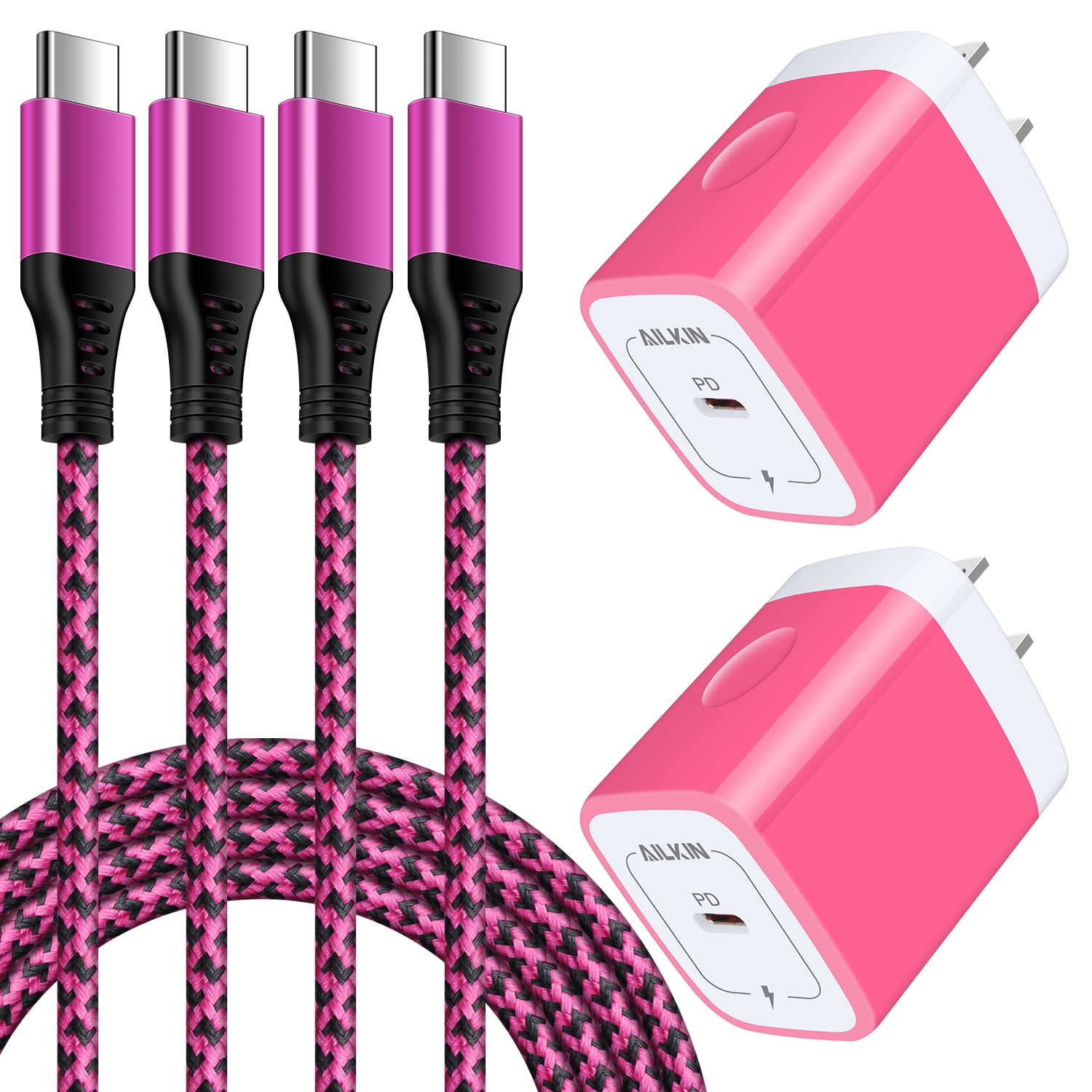 Charging Block Type C with 2PACK USB C Cables 6ft,AILKIN 20W PD Type C ...