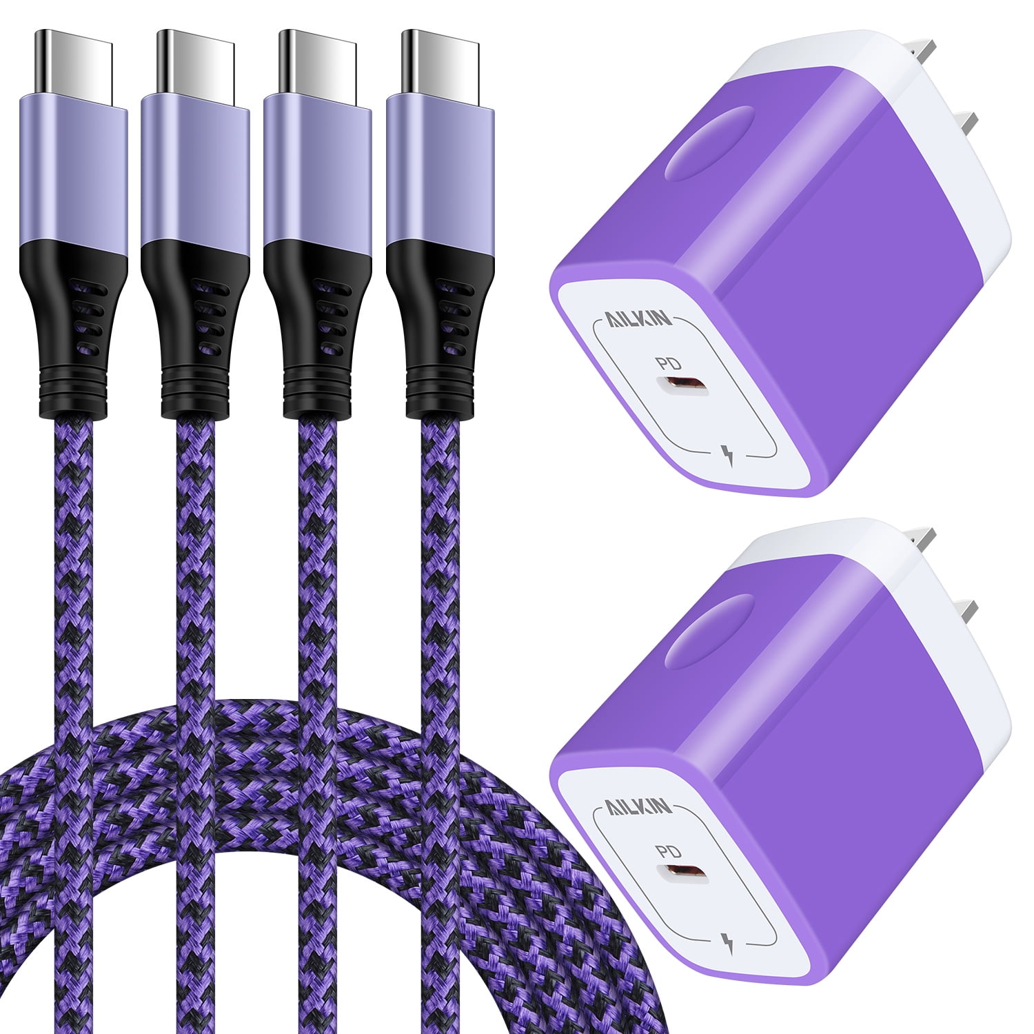 Charging Block Type C with 2PACK USB C Cables 6ft,AILKIN 20W PD Type C ...