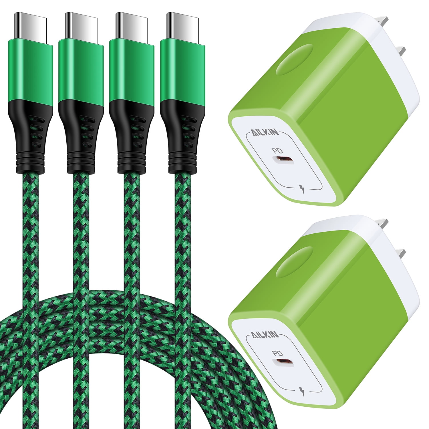 Charging Block Type C Block with 2PACK USB C Cables 6ft,AILKIN 20W PD ...