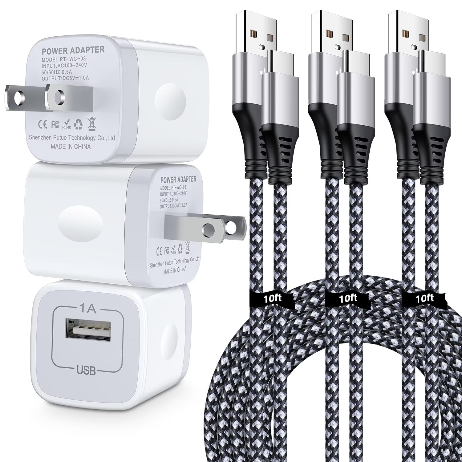 Charging Block,Type C Charger Block Fast Charging 10 Feet HopePow 3PCS ...