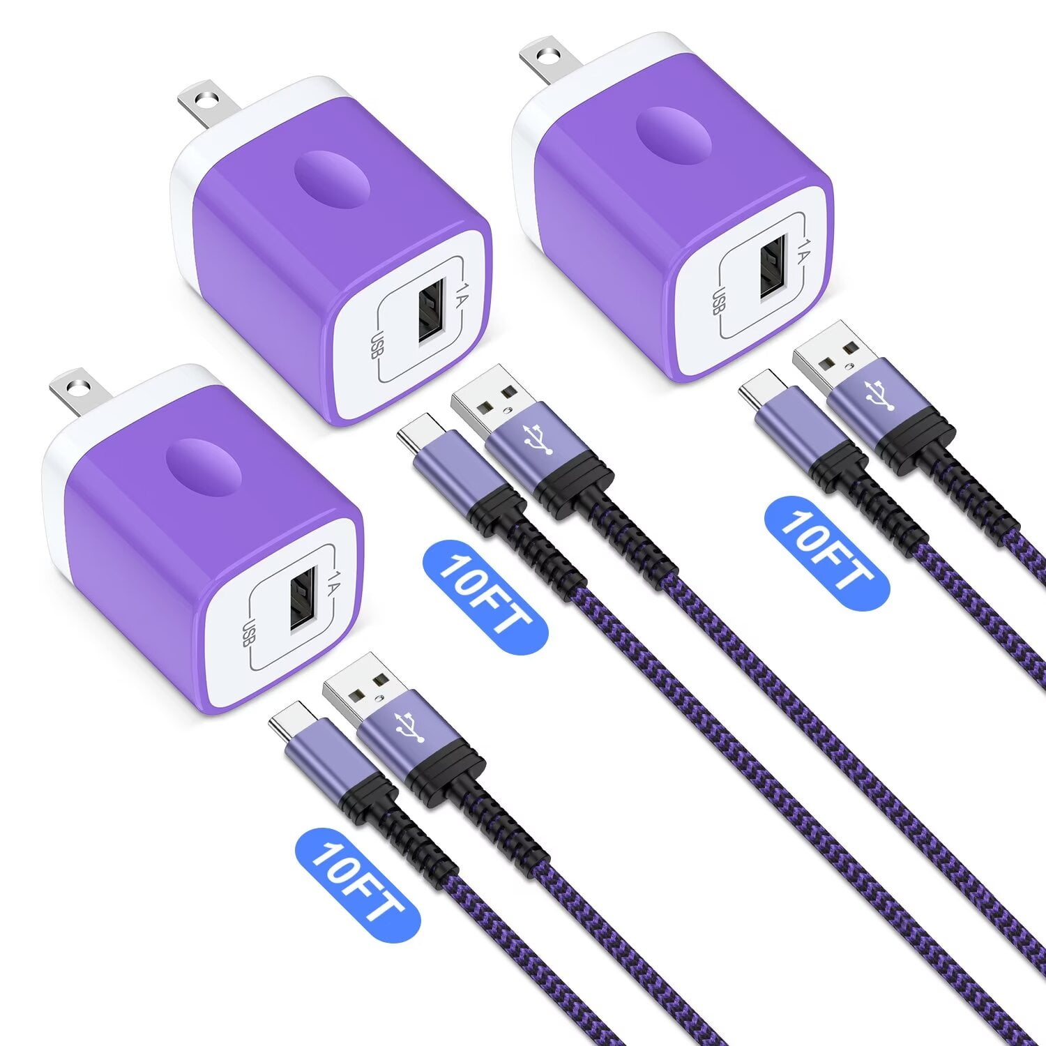 HopePow USB-C Charger Block with 3PCS 10ft Fast Charging Cables and ...