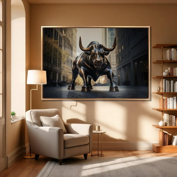 Charging Bull Statue Wall Art Street Art Financial Bull Wall Art Decor ...