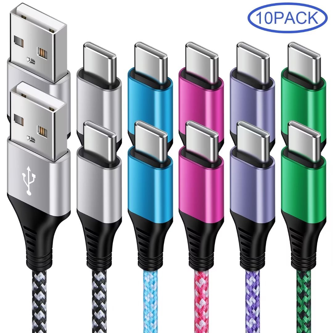 Ailkin USB C Nylon Durable Charging Cables 6ft, 10-Pack, Fast Charge ...