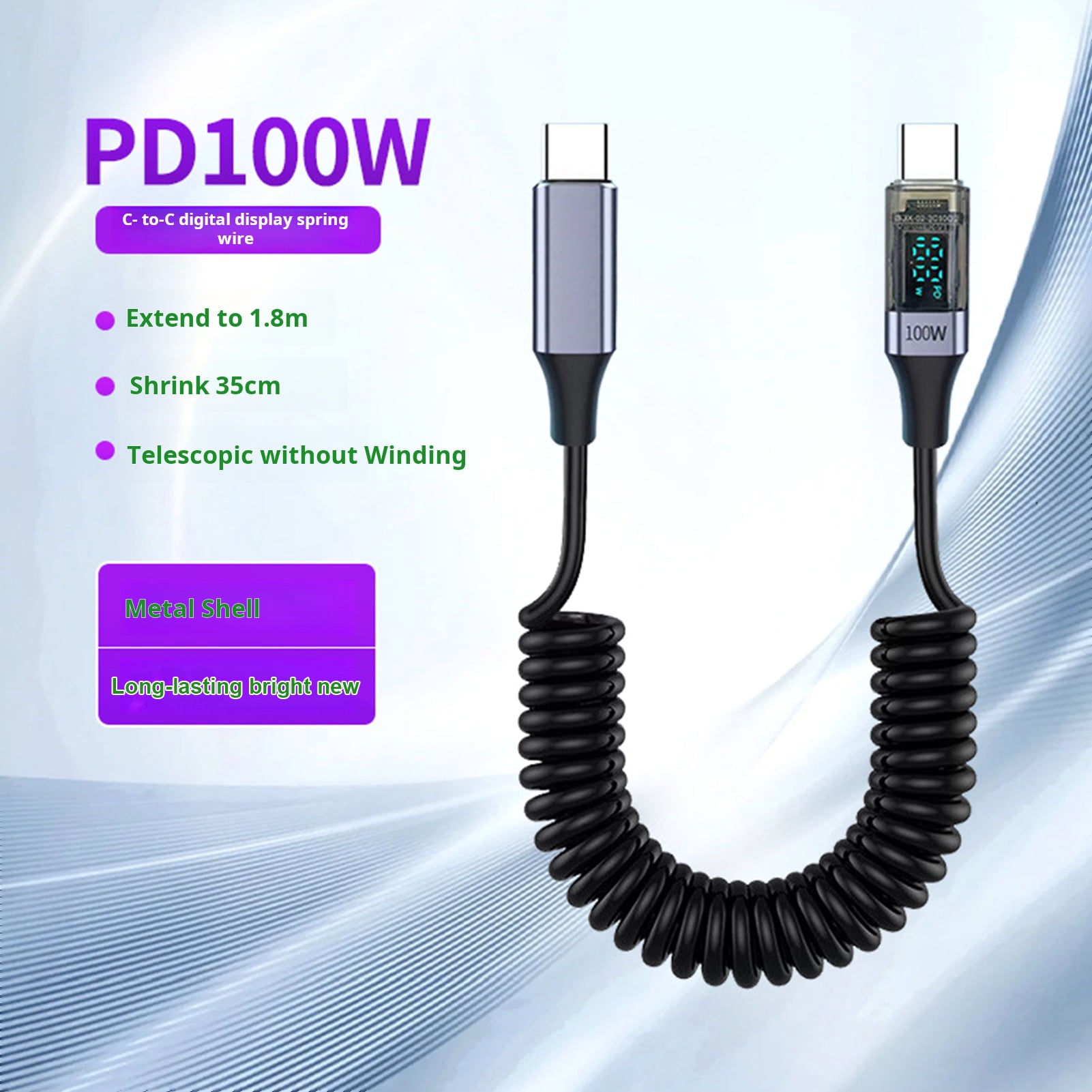 Charging Cord Spring Retractable Design 480Mbps High Speed PD100W ...