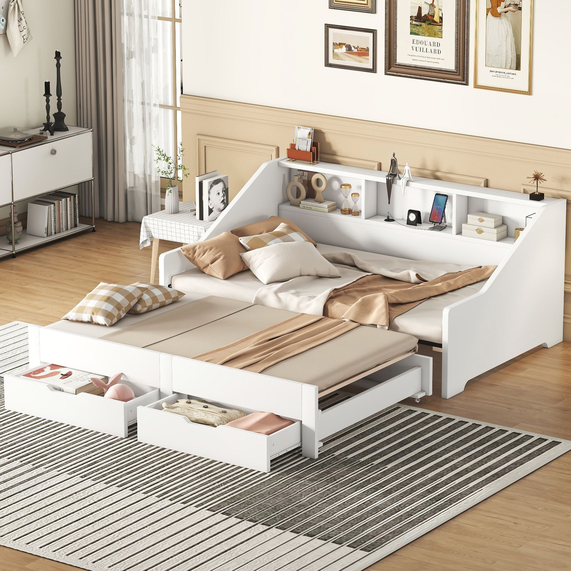 Charging Design Twin to King Size Solid Wood Bed Frame with Storage ...