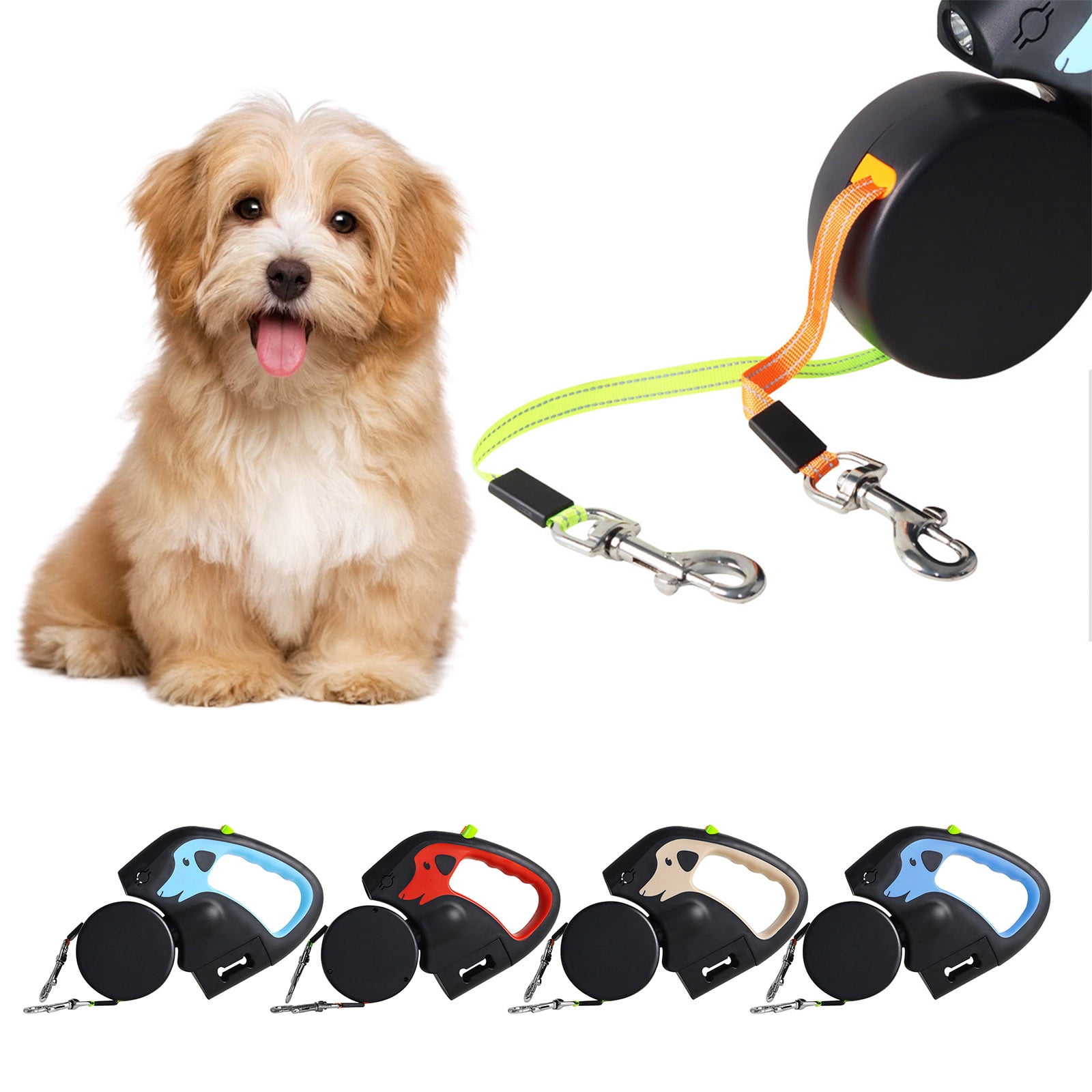 Charging Illuminated Double Retractable Leash For Two Dogs 360° Swivel ...