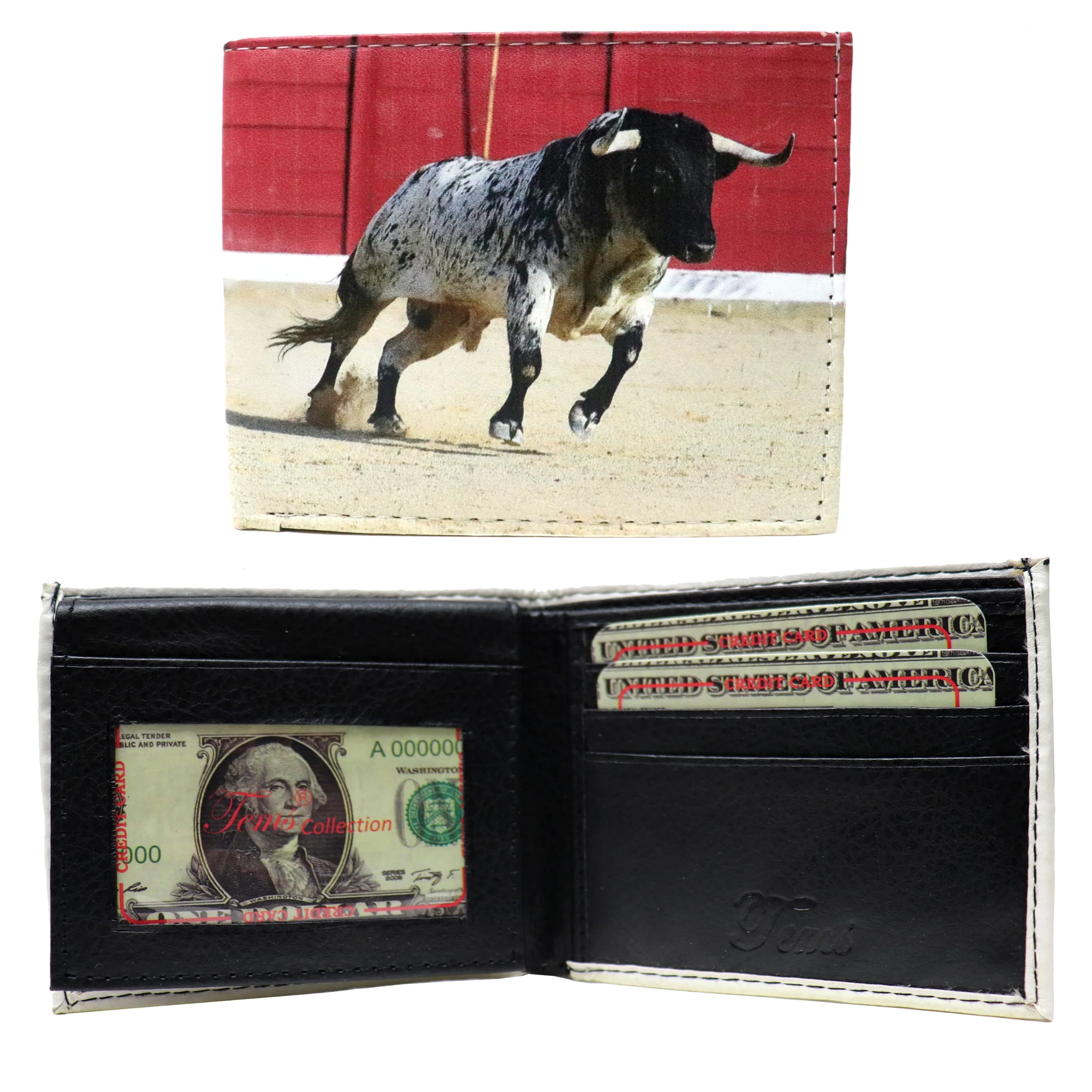 Charging Raging Bull Image Leather Bi-Fold Bifold Wallet - Walmart.com