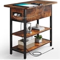Charging Side Table with Flip Top, USB Ports and Outlets, Berry Brown ...