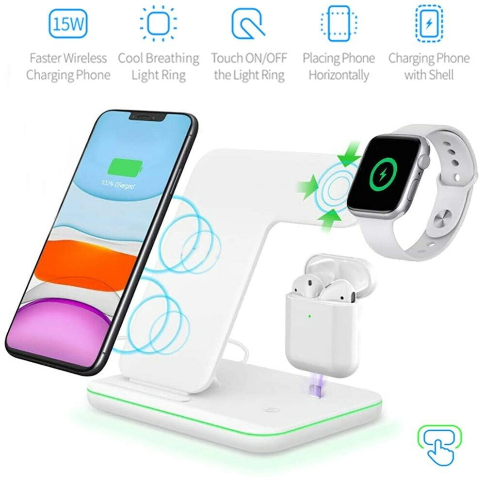 Charging Stand Station For iPhone 12 11 Pro Max XS 8 3in1 Wireless Fast ...