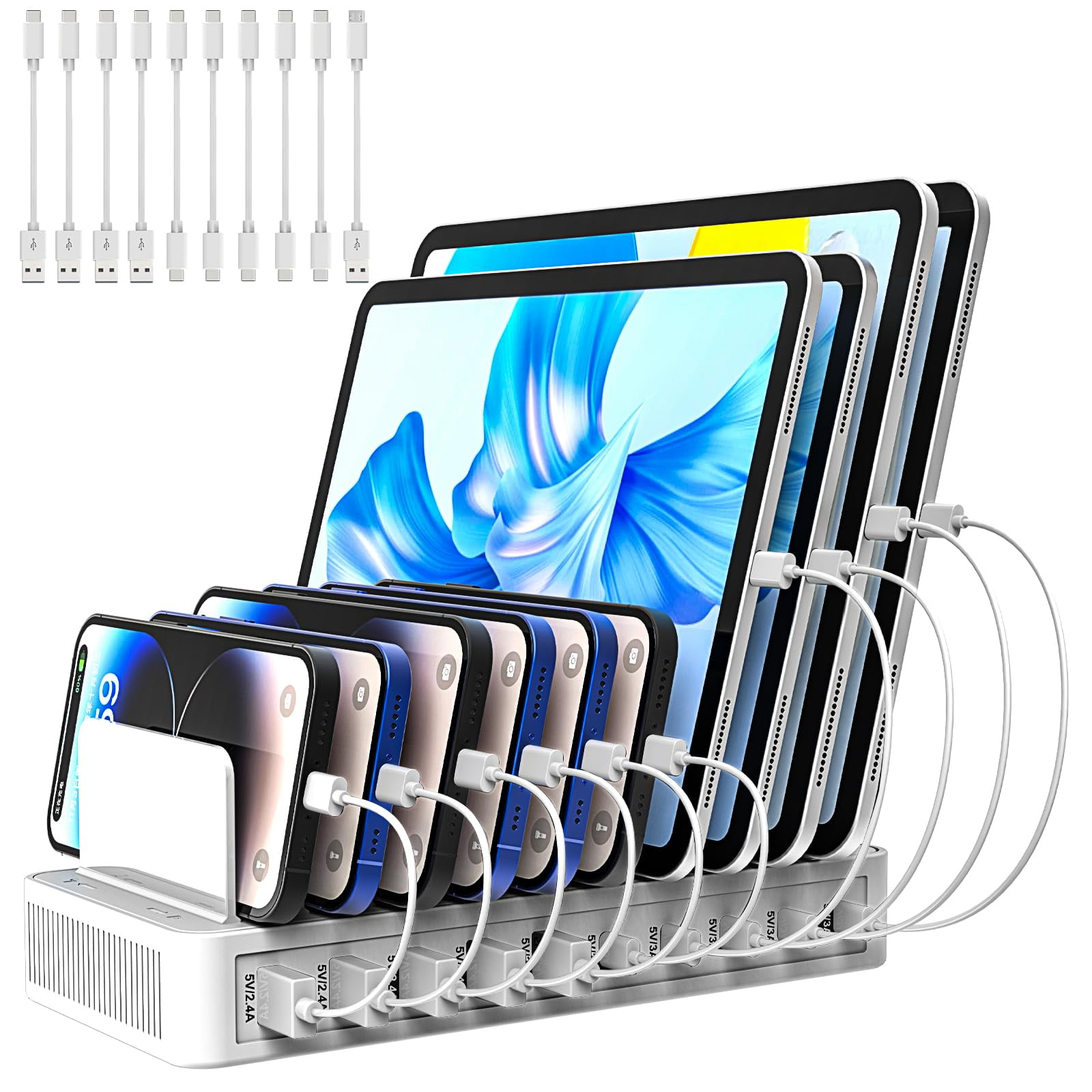 Charging Station for Multiple Devices, 100W 10 Ports Flat Plug Charging ...