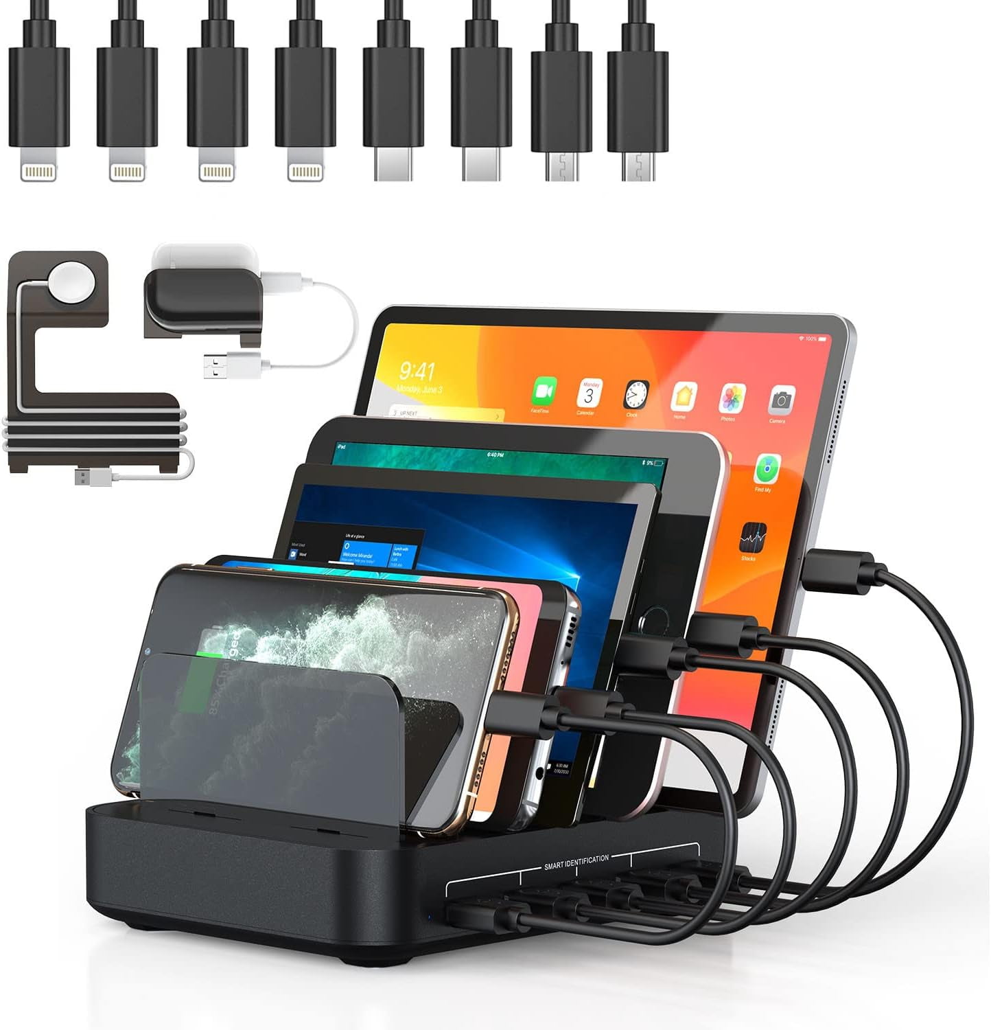 VOGEK 5-in-1 USB Charging Station, 50W Dock with iWatch & Airpod Stand ...
