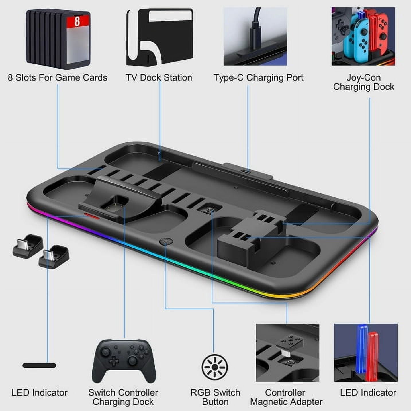 Charging Station for Nintendo Switch/OLED Joy-Con, All-in-one Switch ...
