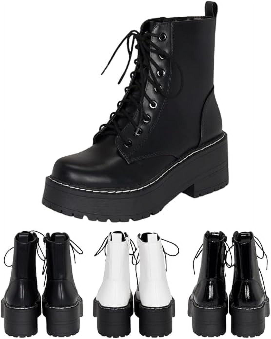 Chariot & Co Pure Women's Chunky Lug Sole Combat Ankle Lace-Up Fashion ...