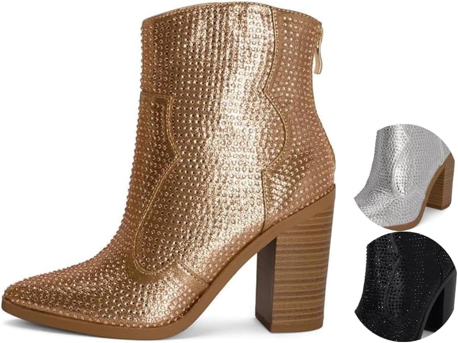 Chariot & Co Wyatt Women's Cowboy Boots, Sparkly Zipper Stacked Block ...