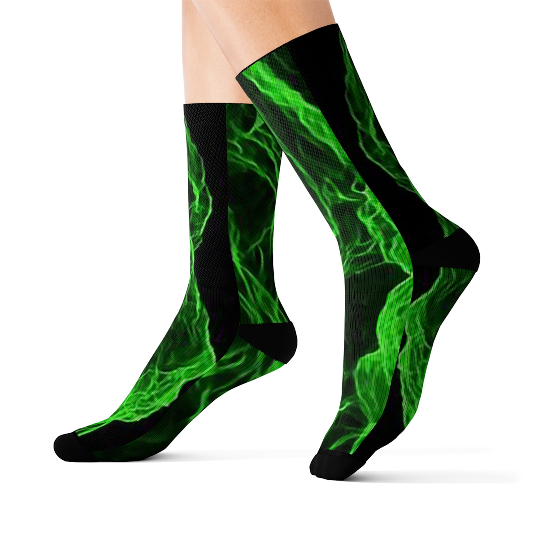 Charisma Girls Fire Series Design Number 5 Green Fire Sublimation Socks ...